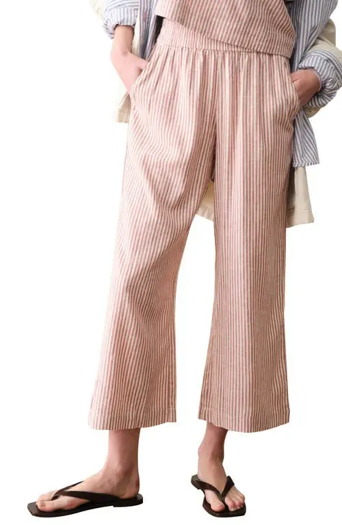Marine Layer Allison Stripe Pull-on Crop Wide Leg Hemp Blend Pants - Rust Stripe