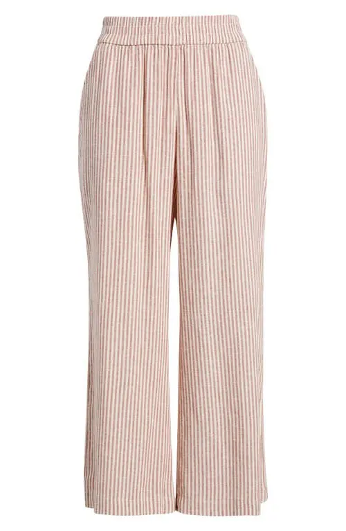 Marine Layer Allison Stripe Pull-on Crop Wide Leg Hemp Blend Pants - Rust Stripe