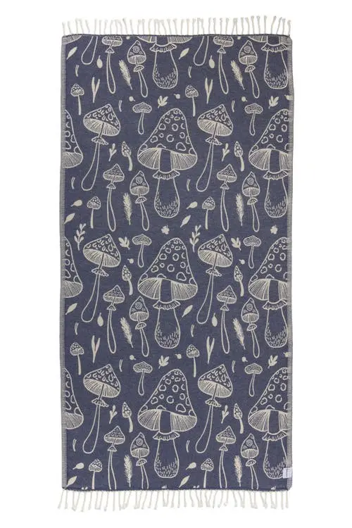 INFUSEZEN Mushroom Sand Resistant Organic Turkish Towel - Navy