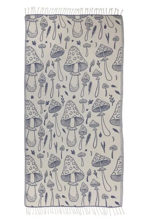 INFUSEZEN Mushroom Sand Resistant Organic Turkish Towel - Navy