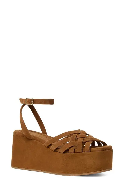 LOEFFLER RANDALL Channing Ankle Strap Platform Wedge Sandal - Cacao