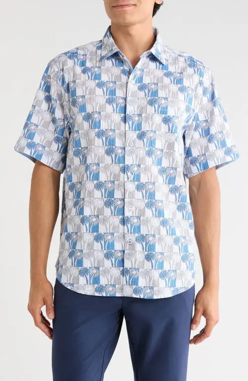 Tommy Bahama Nova Wave Sunnyside Palms Short Sleeve Seersucker Button-up Shirt - Blue Lapis