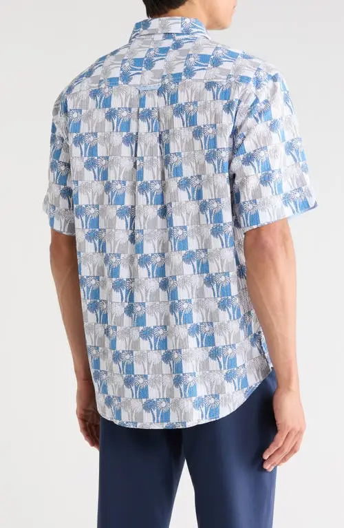 Tommy Bahama Nova Wave Sunnyside Palms Short Sleeve Seersucker Button-up Shirt - Blue Lapis