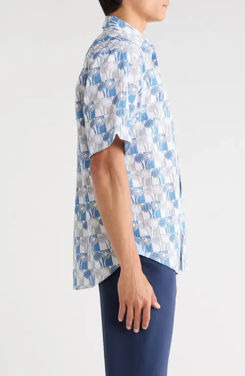 Tommy Bahama Nova Wave Sunnyside Palms Short Sleeve Seersucker Button-up Shirt - Blue Lapis