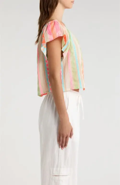 Elan Ruffle Off-the-shoulder Top - Neon Aztec