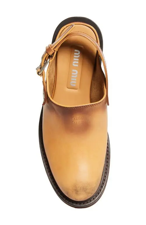 Miu Miu Leather Slingback Clogs - Cuoio