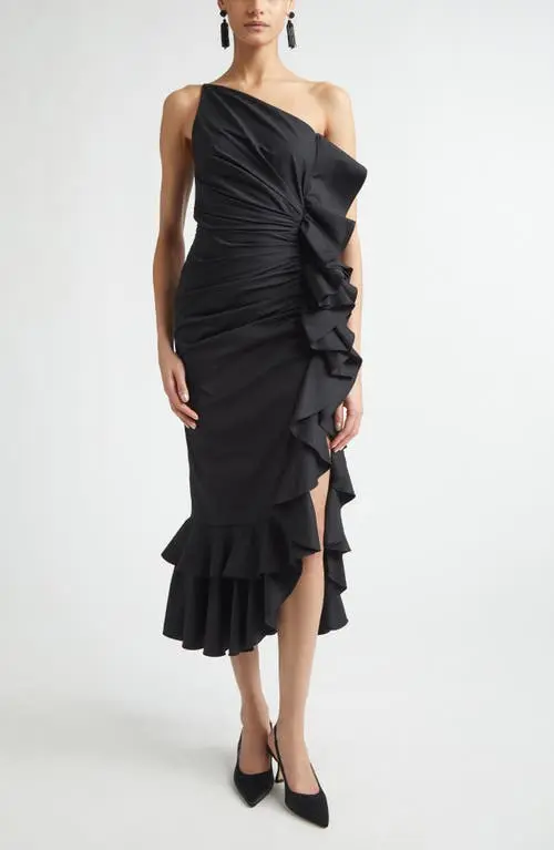 Carolina Herrera Ruffled Asymmetric Ruched One-shoulder Midi Dress