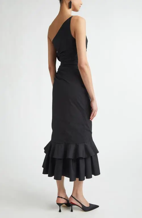Carolina Herrera Ruffled Asymmetric Ruched One-shoulder Midi Dress