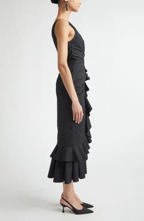 Carolina Herrera Ruffled Asymmetric Ruched One-shoulder Midi Dress