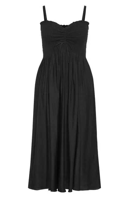 City Chic Maui Smocked Maxi Sundress - Black