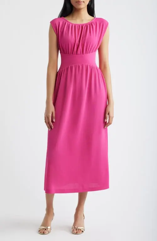 Anne Klein Shirred Empire-waist Midi Dress - Vibrant Pink