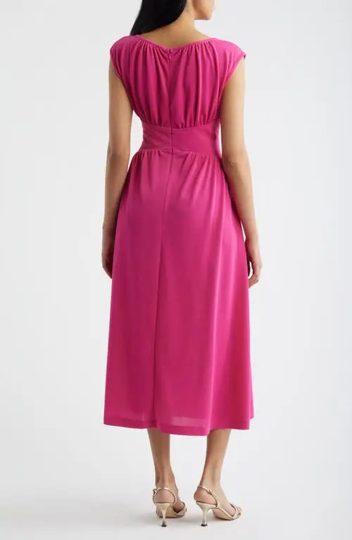 Anne Klein Shirred Empire-Waist Midi Dress - Vibrant Pink | Editorialist