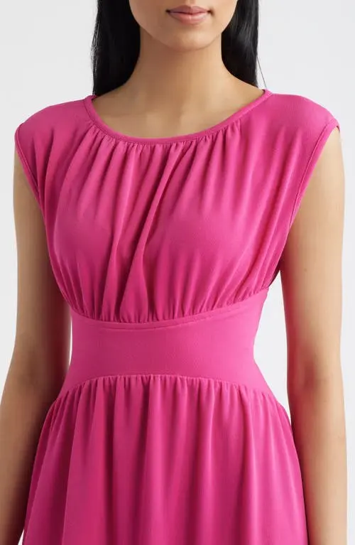 Anne Klein Shirred Empire-Waist Midi Dress - Vibrant Pink | Editorialist