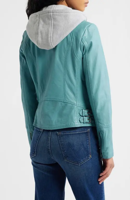 Mauritius Nola Leather Jacket With Removable Hoodie - Light Turquoise