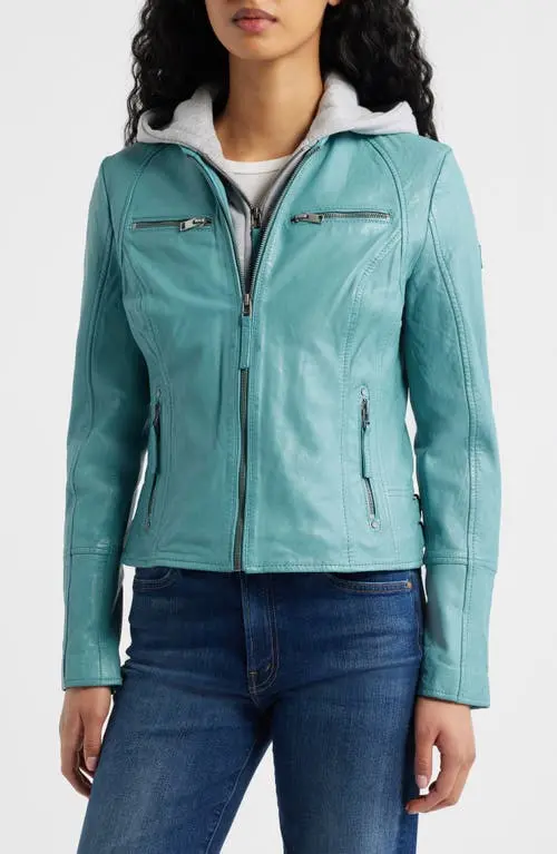 Mauritius Nola Leather Jacket With Removable Hoodie - Light Turquoise