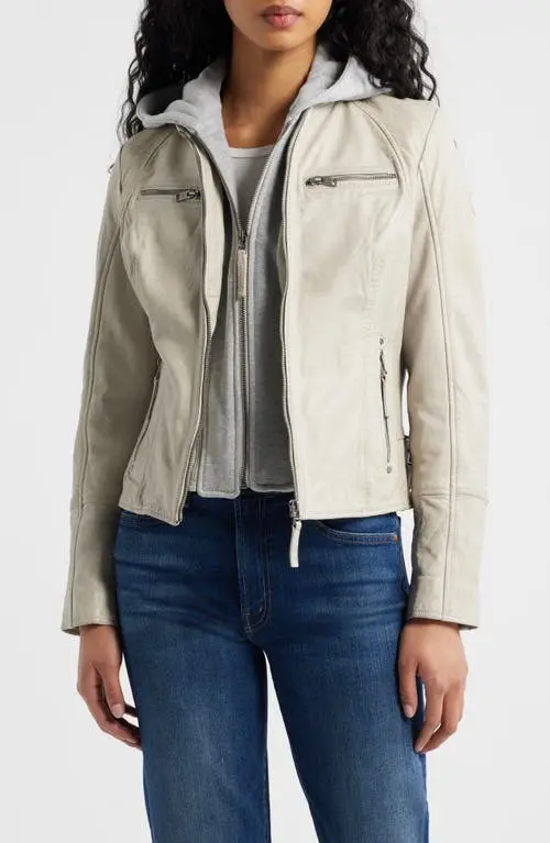 Mauritius Nola Leather Jacket With Removable Hoodie - White