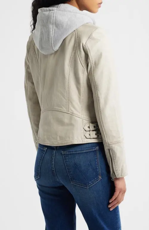 Mauritius Nola Leather Jacket With Removable Hoodie - White