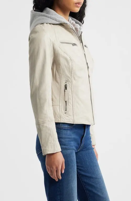 Mauritius Nola Leather Jacket With Removable Hoodie - White