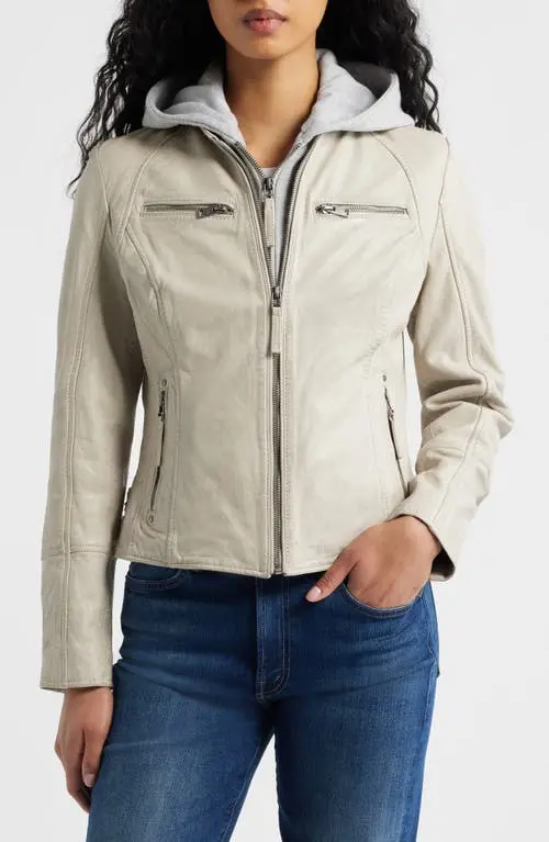 Mauritius Nola Leather Jacket With Removable Hoodie - White