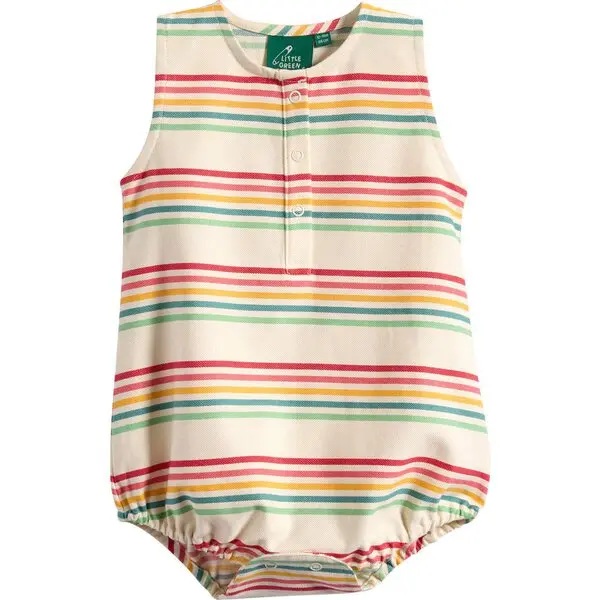 LITTLE GREEN RADICALS Stripe Organic Cotton Twill Bubble Romper - Cream Multi
