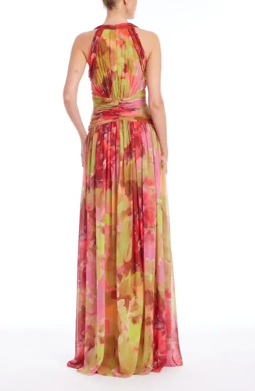 Badgley Mischka Floral Pleated Gown