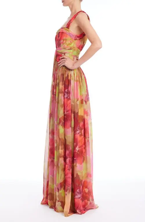 Badgley Mischka Floral Pleated Gown