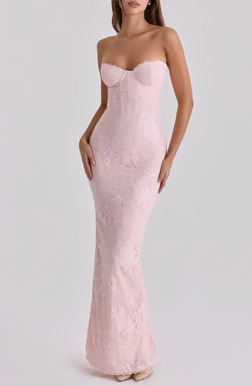 house of cb pink lace dress 'Seren' Soft Pink Floral Lace Back Maxi Dress