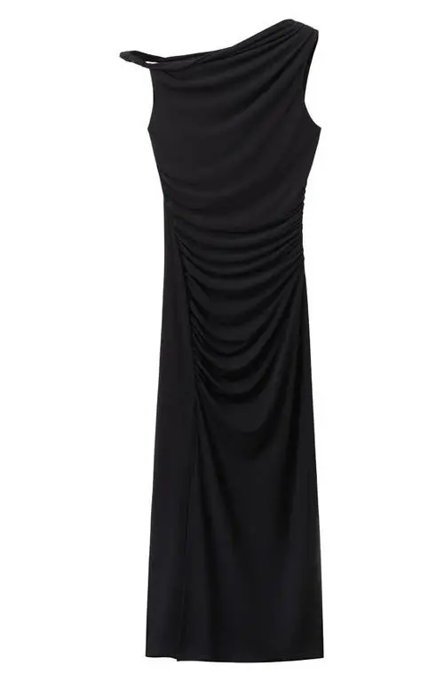 Mango Ruched One-shoulder Midi Dress