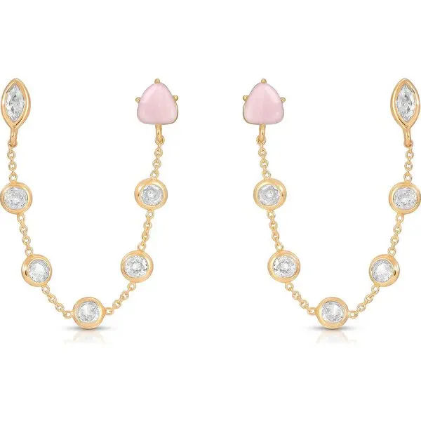 Ettika Double Piercing Drop Earrings - Rose Quartz