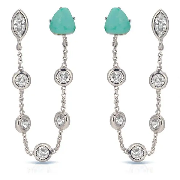 Ettika Double Piercing Drop Earrings - Turquoise And Silver