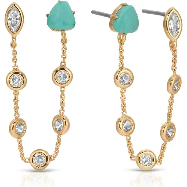 Ettika Double Piercing Drop Earrings - Turquoise