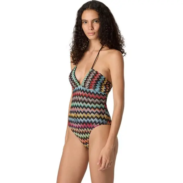 Missoni Lamé One-piece Swimsuit With Micro Zigzag Pattern - Black & Multicoloured