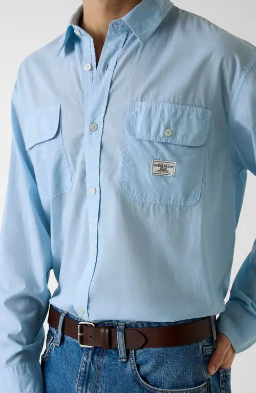 Guess Boxi Cotton Button-up Shirt - Open Blue