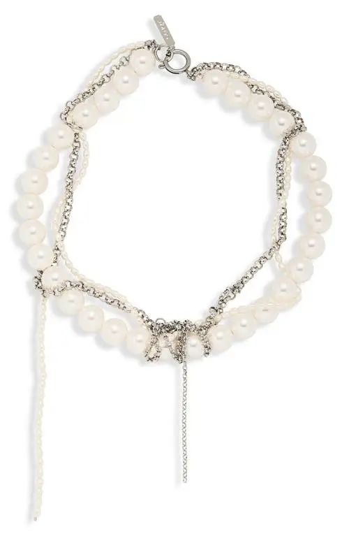 JUSTINE CLENQUET Nicole Faux Pearl & Rolo Chain Choker - Palladium