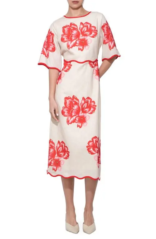 Adelyn Rae Sonia Floral Print Midi Dress - Cream/red