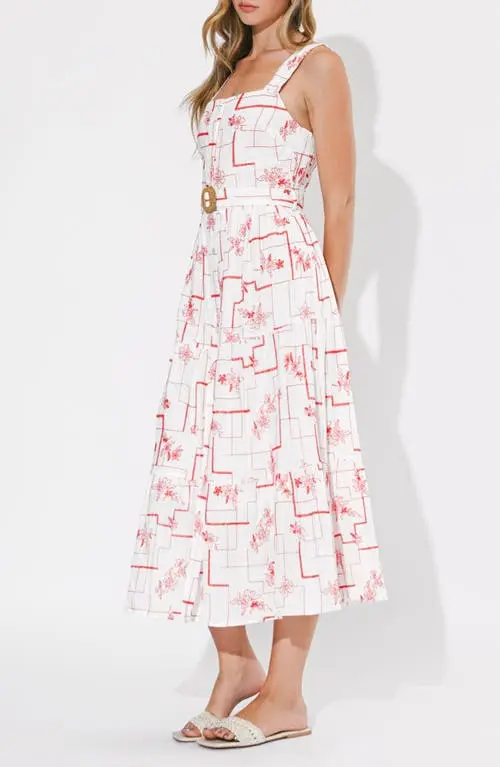 Adelyn Rae Floral Embroidered Midi A-line Dress With Belt
