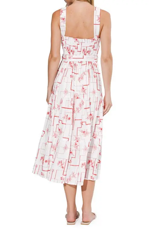 Adelyn Rae Floral Embroidered Midi A-line Dress With Belt