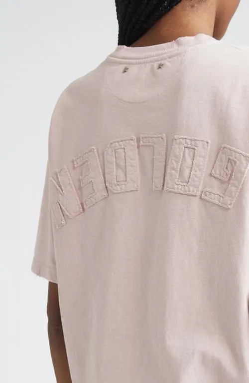 GOLDEN GOOSE Distressed Reverse Logo Boxy Cotton Jersey T-shirt - Shadow Gray