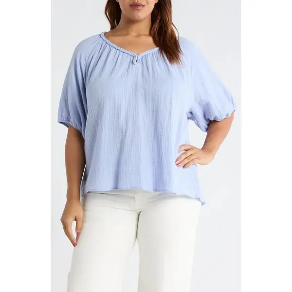 BEACHLUNCHLOUNGE Xyla Cotton Gauze Top - Light Denim