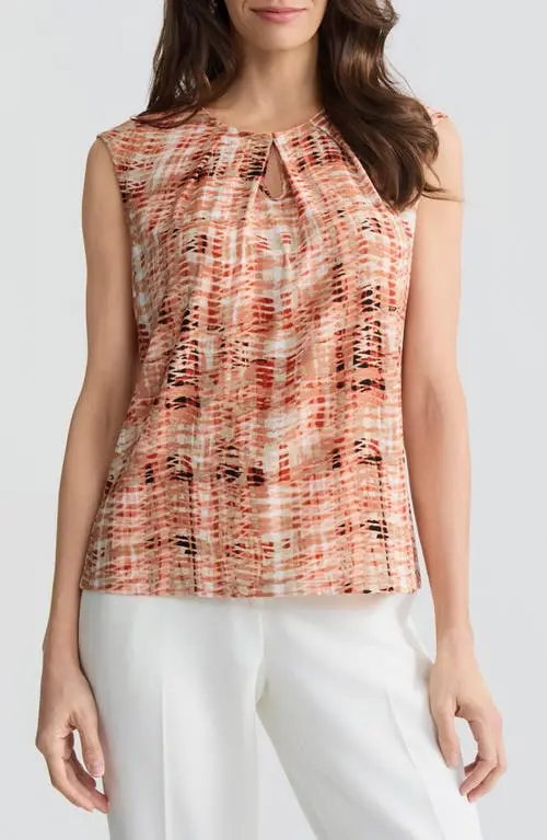KASPER Printed Keyhole Sleeveless Top - Mandarin Multi