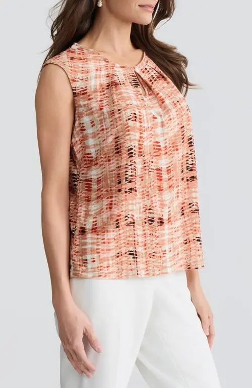 KASPER Printed Keyhole Sleeveless Top - Mandarin Multi