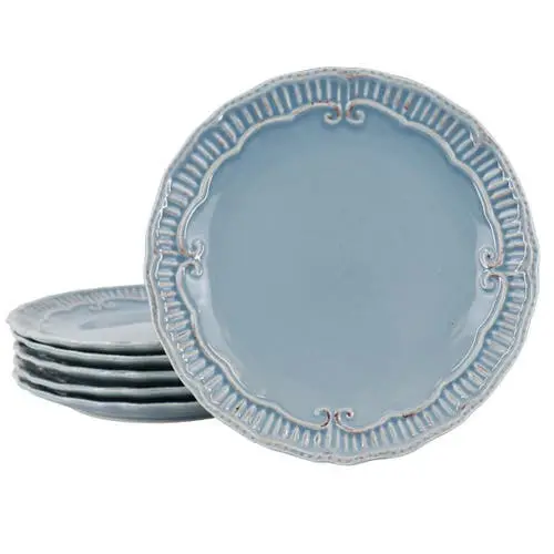 MODERN SOUTHERN HOME Capri 6 Piece 11in Stoneware Embossed Dinner Plate Set - Blue