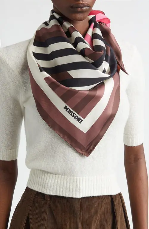 Missoni Zigzag Print Silk Square Scarf - 0002 Brown Multi