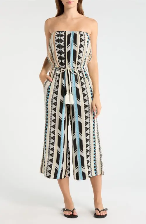 Elan Embroidered Strapless Cover-up Jumpsuit - Neutral Aztec