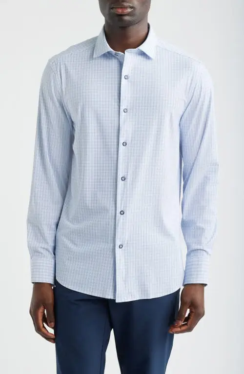 Johnston & Murphy Xc+™ Motion Microcheck Knit Button-up Shirt - White/navy Grid