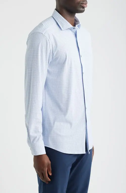 Johnston & Murphy Xc+™ Motion Microcheck Knit Button-up Shirt - White/navy Grid