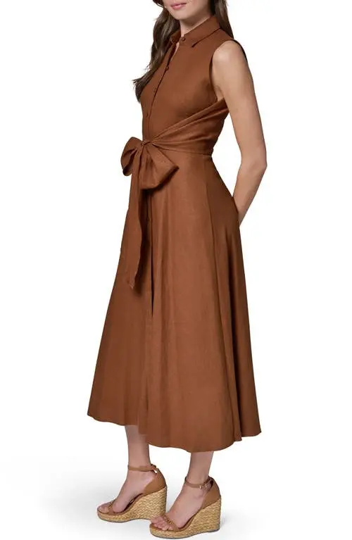 Donna Karan New York Sleeveless Linen-blend Shirtdress - Cognac