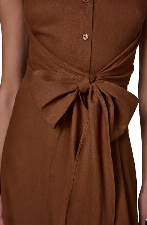 Donna Karan New York Sleeveless Linen-blend Shirtdress - Cognac