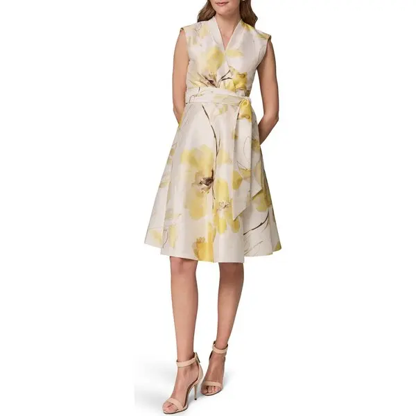 Donna Karan New York Floral Print Wrap Dress - Limoncello