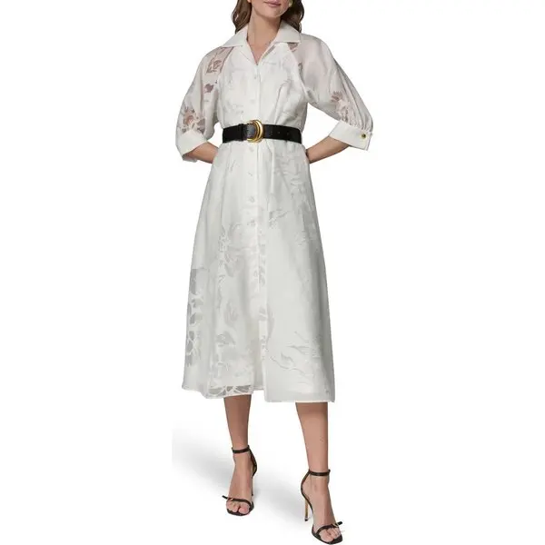 Donna Karan New York Floral Cutout Shirtdress - Cream (crm)